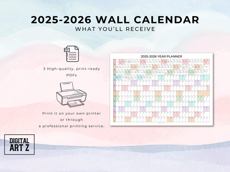 2025-2026 Rainbow Academic Wall Calendar, Teacher Student Planner (PDF ...