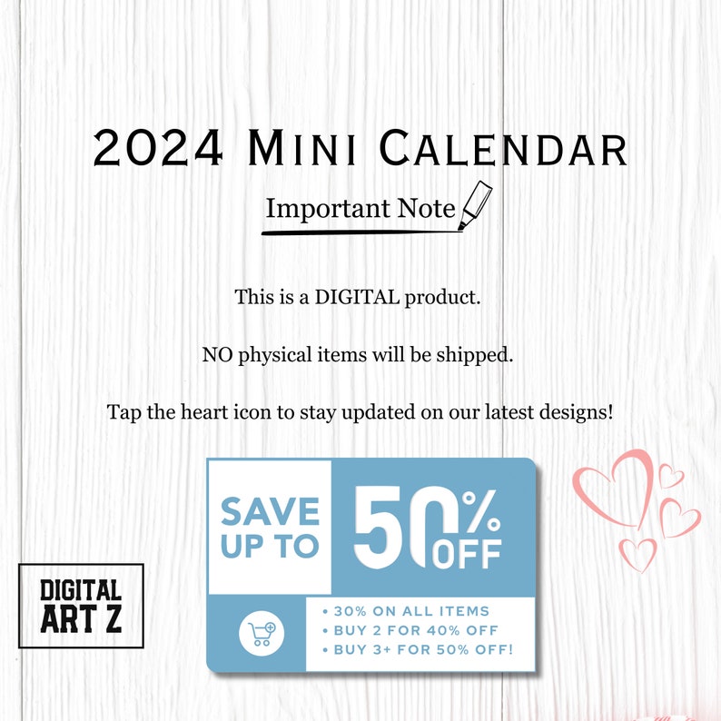 2024 Mini Calendar PNG Printable, Transparent, PDF, Simple Monthly ...
