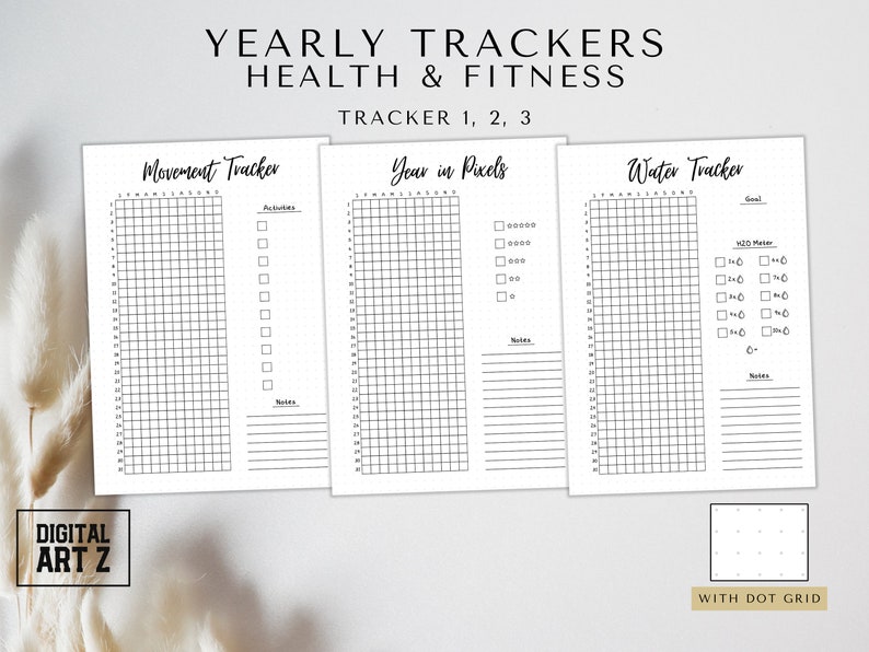 Yearly Health & Fitness Bundle, A5 Printable Tracker Pages, Year in ...