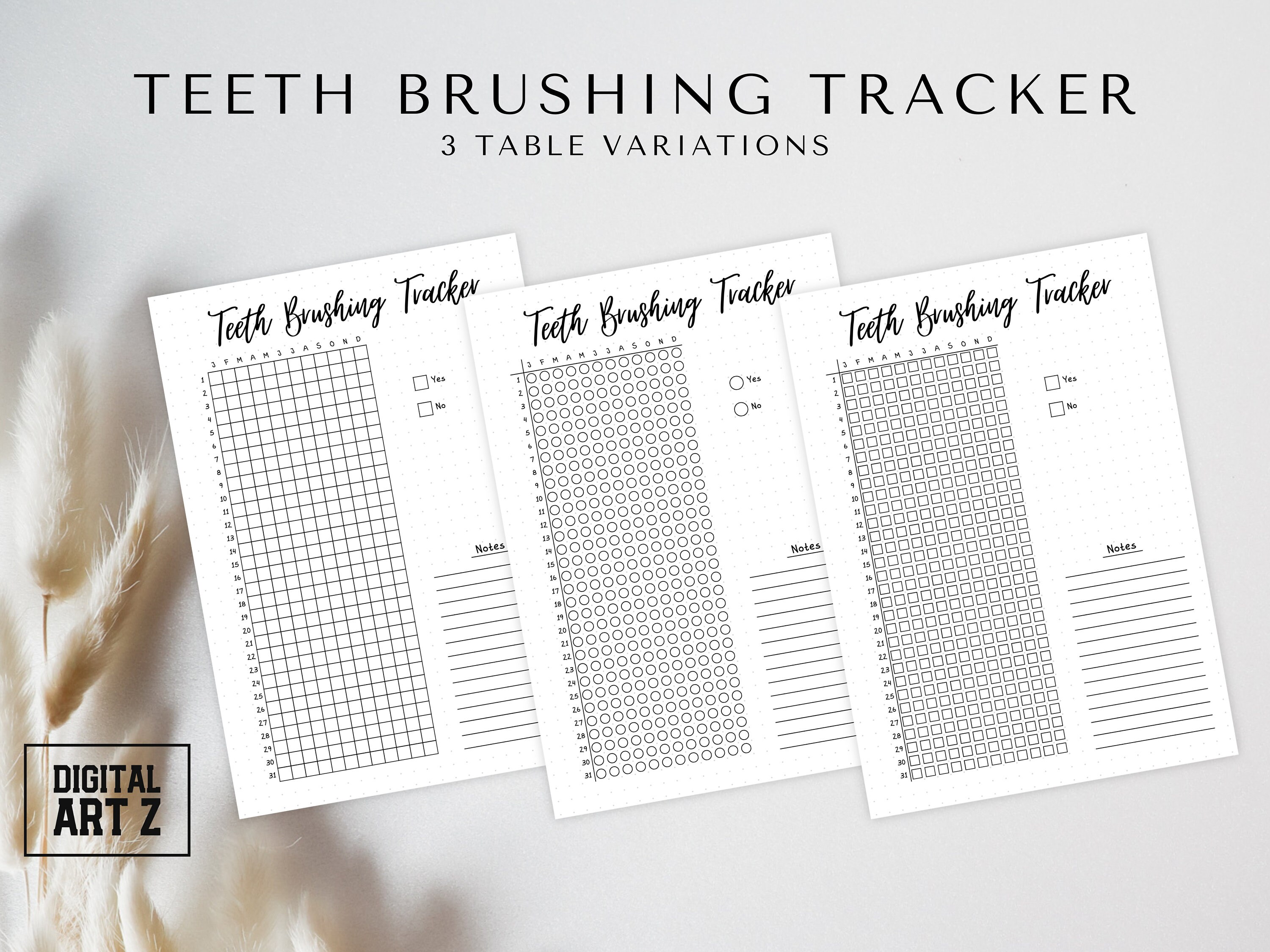 Teeth Brushing Tracker Yearly, A5 Printable Bullet Journal Sheet, Tooth ...
