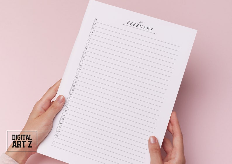 Minimalist Calendar With Rows 2024 Monthly Planner A4, A3, Letter PDF ...