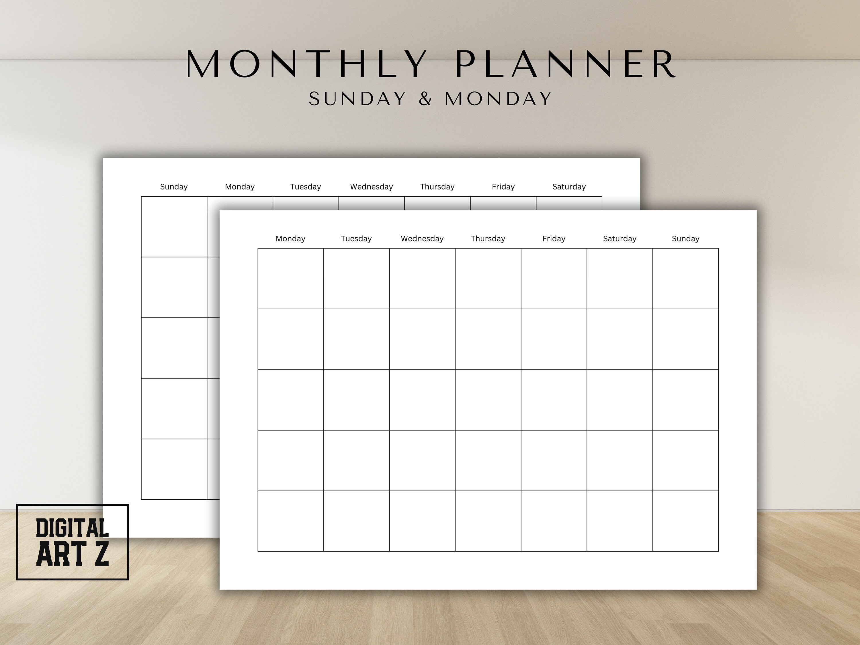 Simple Monthly Planner Printable, Undated, Blank Calendar, Month at a ...