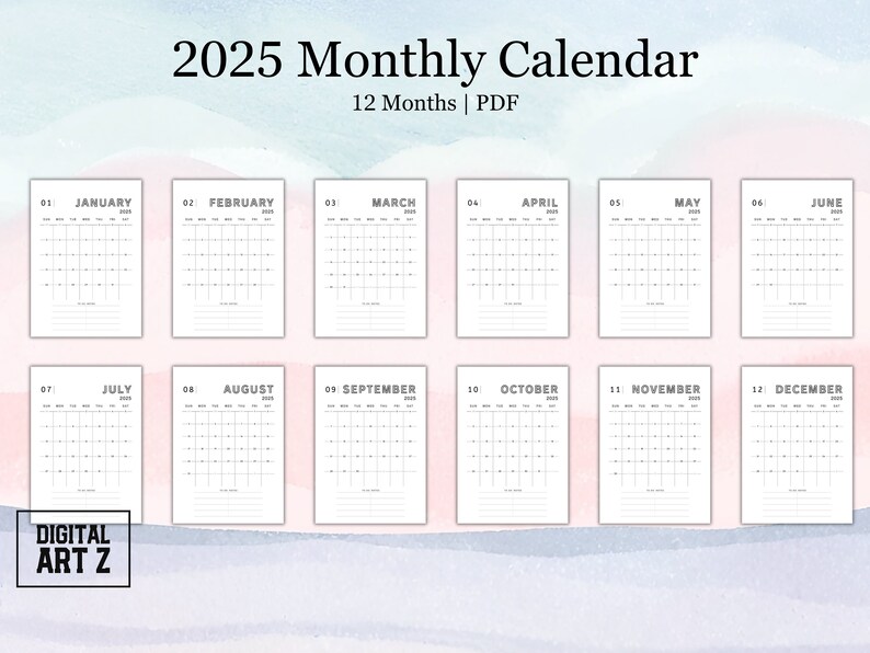 2025 Monthly Calendar, A0, A1, A2, A3, A4, A5, Letter 8.5" X 11 ...