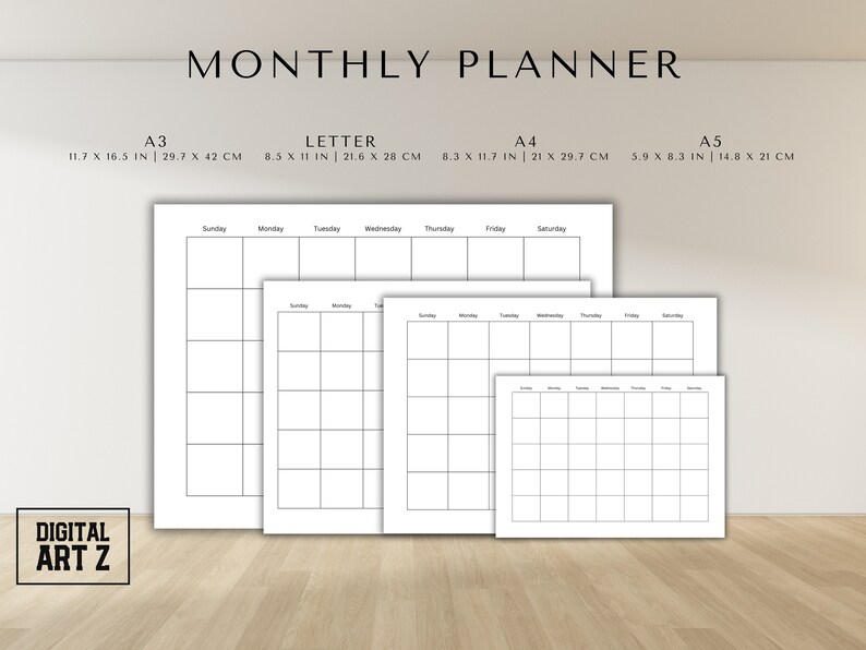 Simple Monthly Planner Printable, Undated, Blank Calendar, Month at a ...