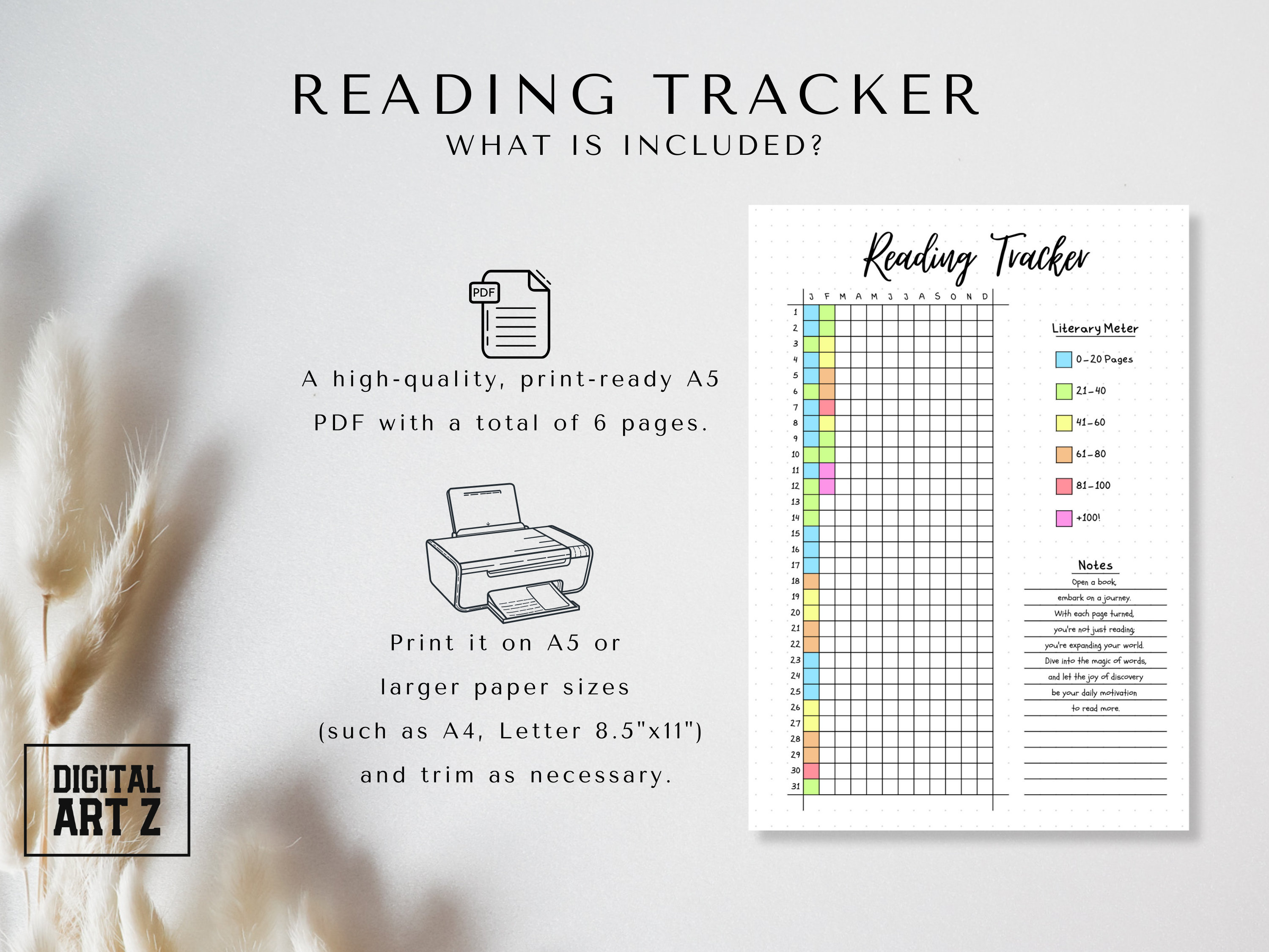 Yearly Reading Tracker, A5 Printable Planner, Bullet Journal Sheet ...