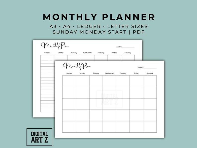 Minimalist Monthly Planner Printable: Lined & Unlined (PDF) - Etsy ...