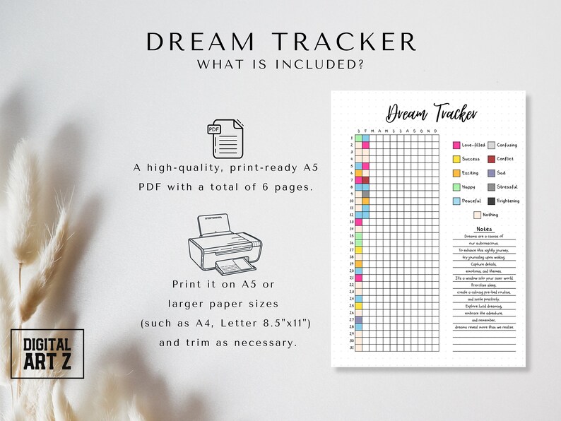 Dream Tracker Yearly, A5 Printable Sleep Log, Daily Analysis, Bullet ...