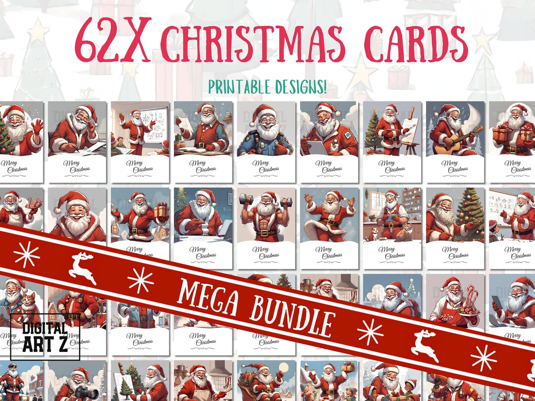 62 Santa Claus Christmas Cards: Mega Printable Bundle (PDF & JPG) - Etsy