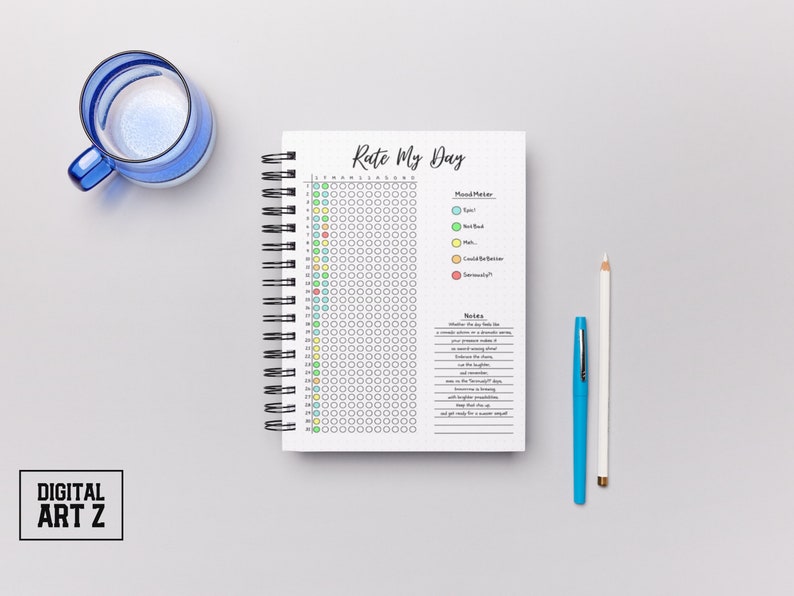 Rate My Day Page, A5 Printable, Year in Pixels, Bullet Journal Sheet ...