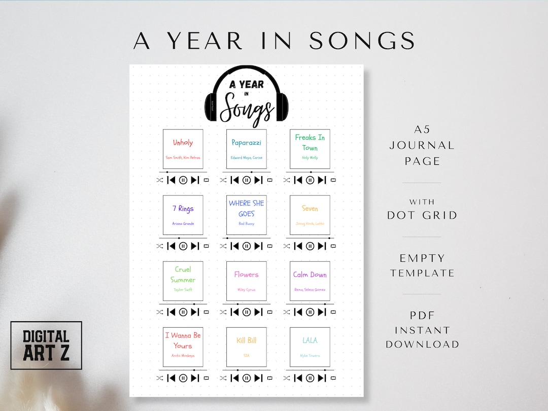 Year in Songs, Monthly Music Playlist Page, A5 Printable Page, Bullet ... Year in Songs, Monthly Music Playlist Page, A5 Printable Page, Bullet ...