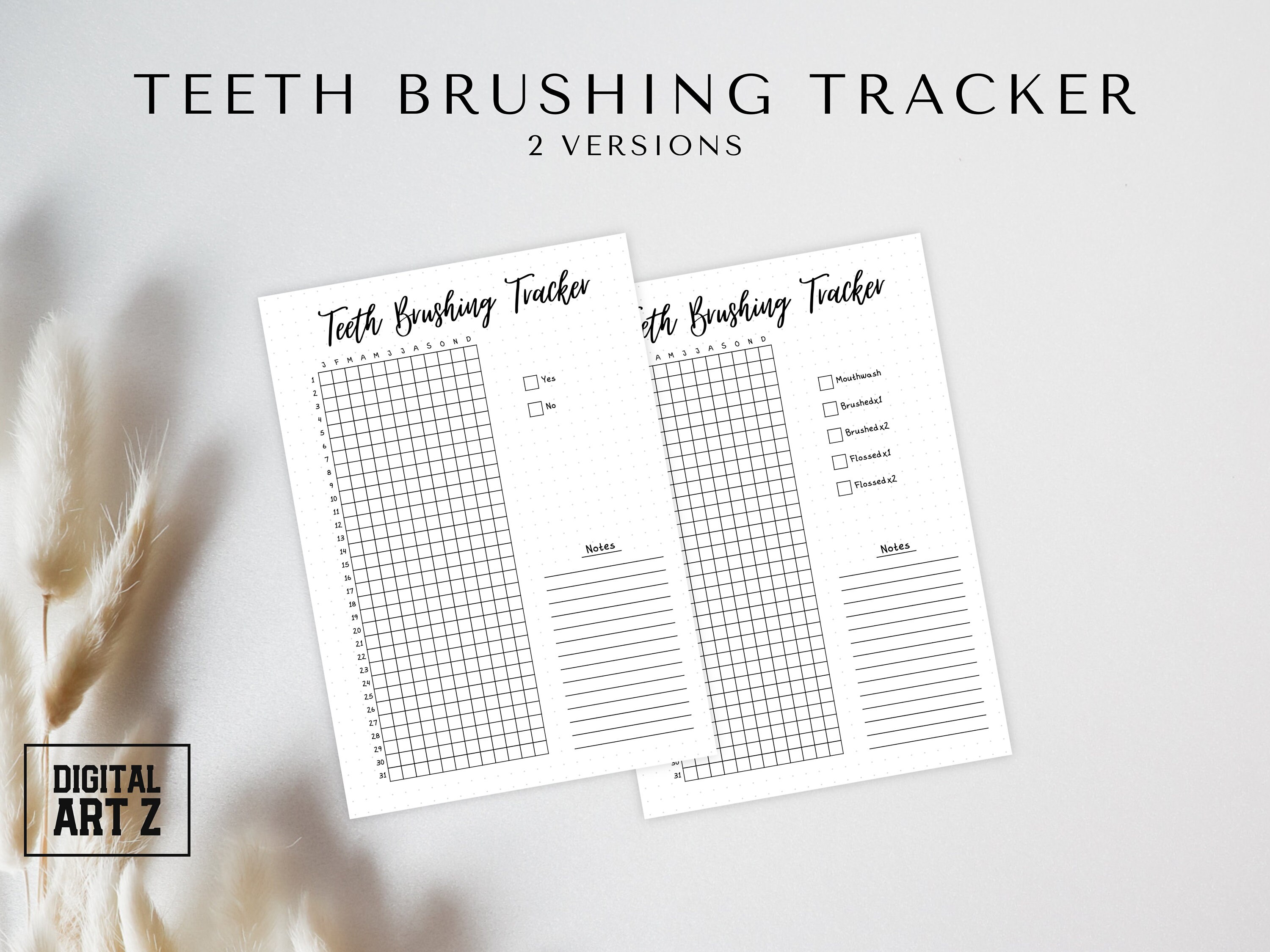 Teeth Brushing Tracker Yearly, A5 Printable Bullet Journal Sheet, Tooth ...