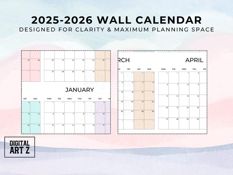 2025-2026 Academic Wall Calendar, Large Printable Planner (PDF) - Etsy