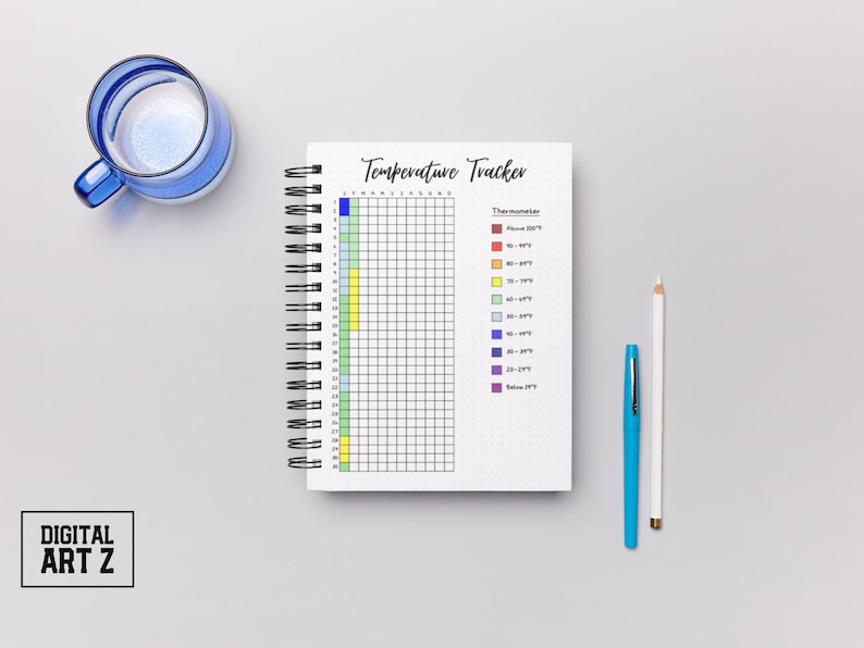 Daily Temperature Tracker, A5 Printable Yearly Weather Log, Bullet ...