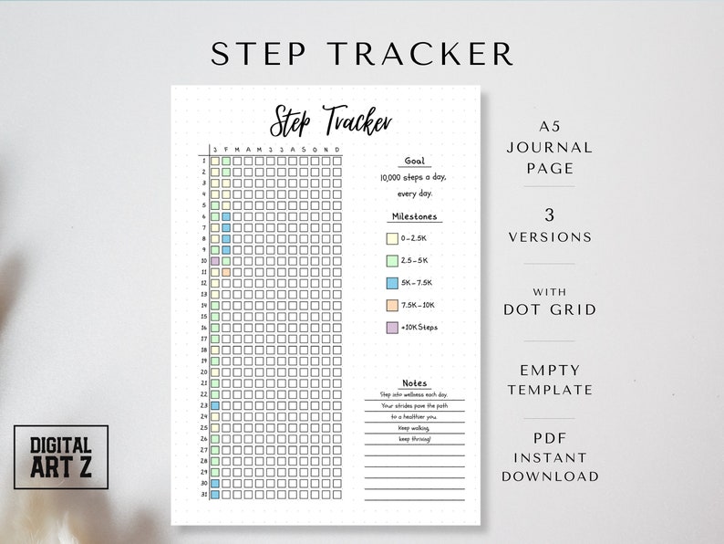 Yearly Step Tracker, A5 Printable Activity Log, Daily Exercise, Health ...