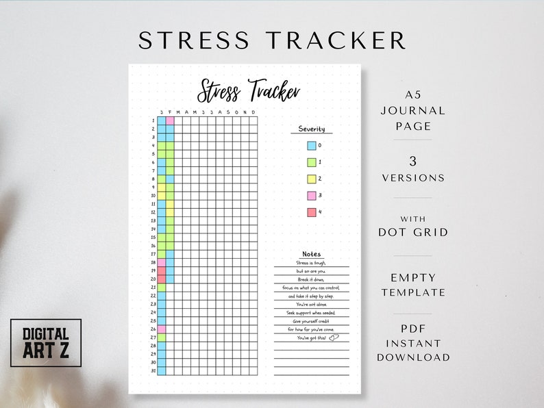 Stress Tracker Yearly, A5 Printable, Bullet Journal Sheet, Anxiety ...