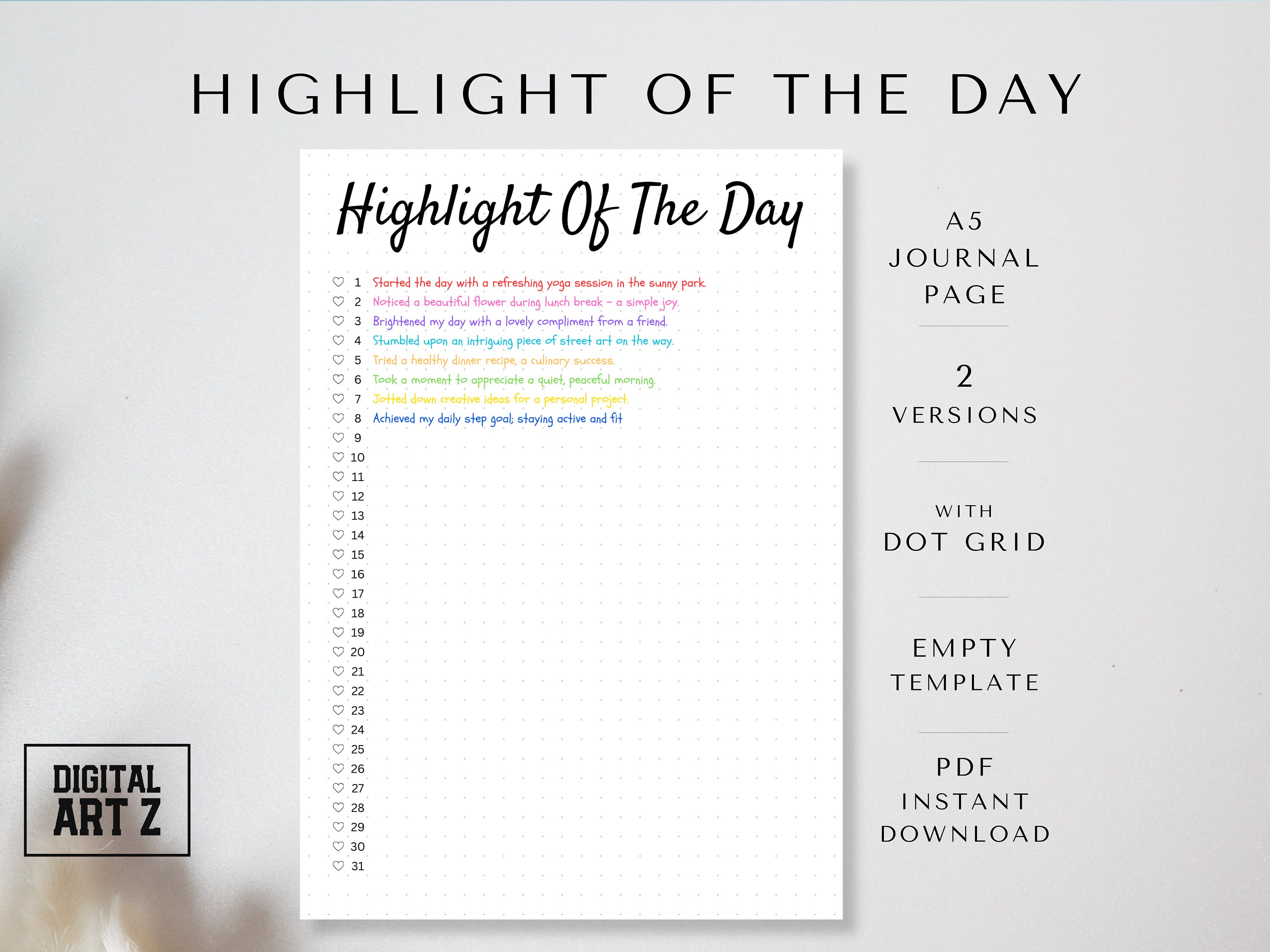 Highlight of the Day, A5 Printable Page, Bullet Journal Rating Sheet ...