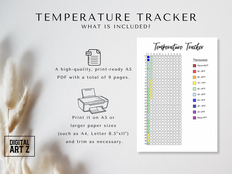 Daily Temperature Tracker, A5 Printable Yearly Weather Log, Bullet ...