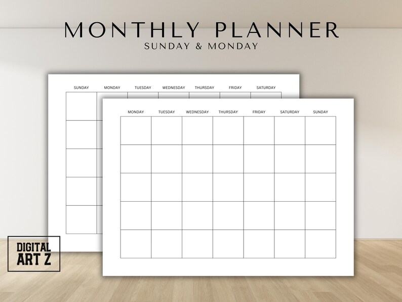 Simple Monthly Planner Printable, Undated, Big Blank Calendar, Month at ...