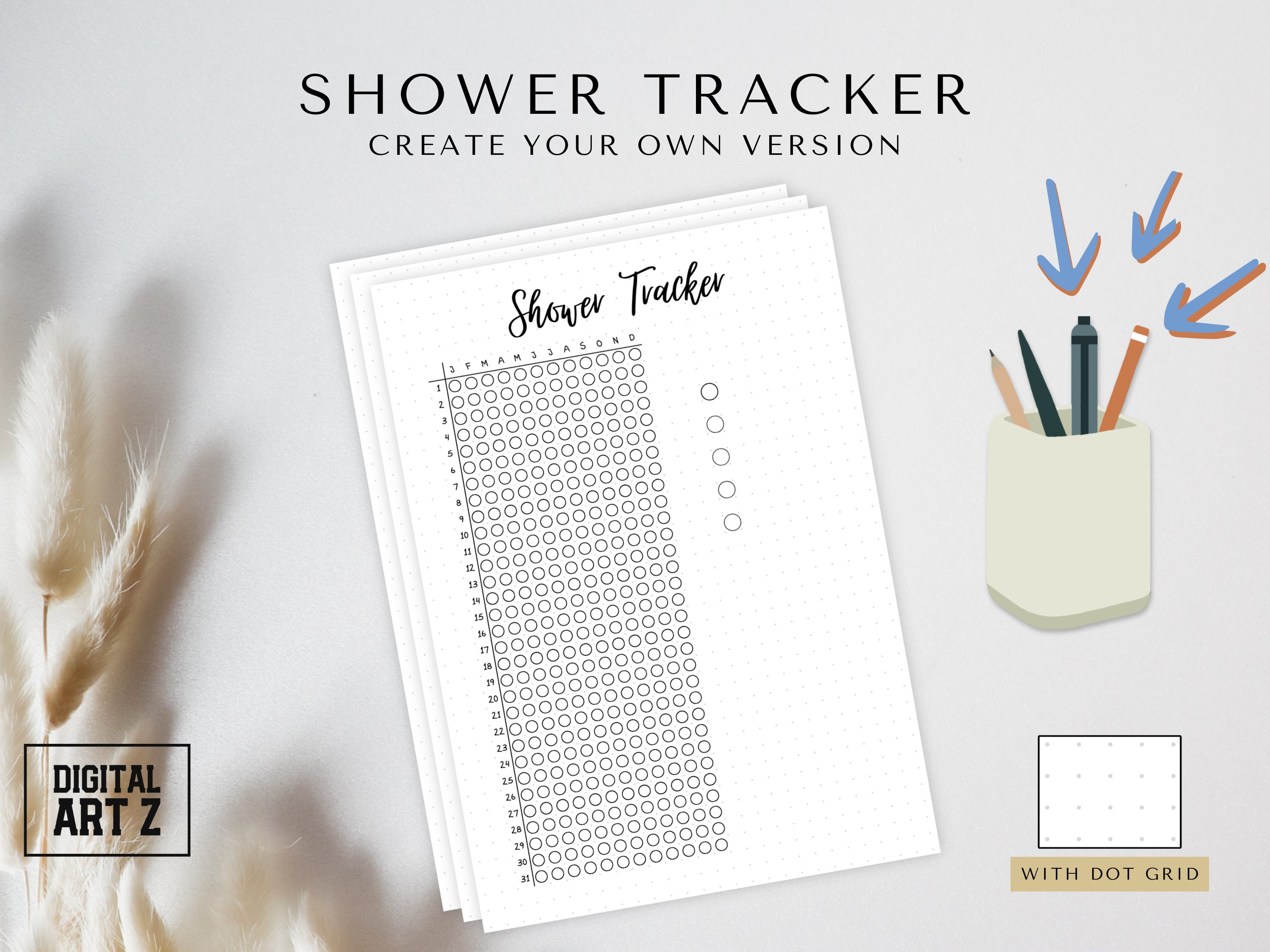 Daily Shower Tracker, A5 Printable Planner, Bullet Journal Sheet ...