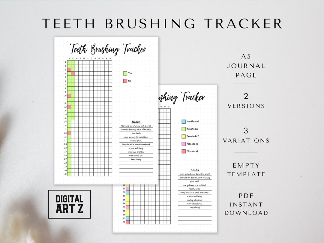 Teeth Brushing Tracker Yearly: A5 Printable, Flossing Log (PDF) - Etsy