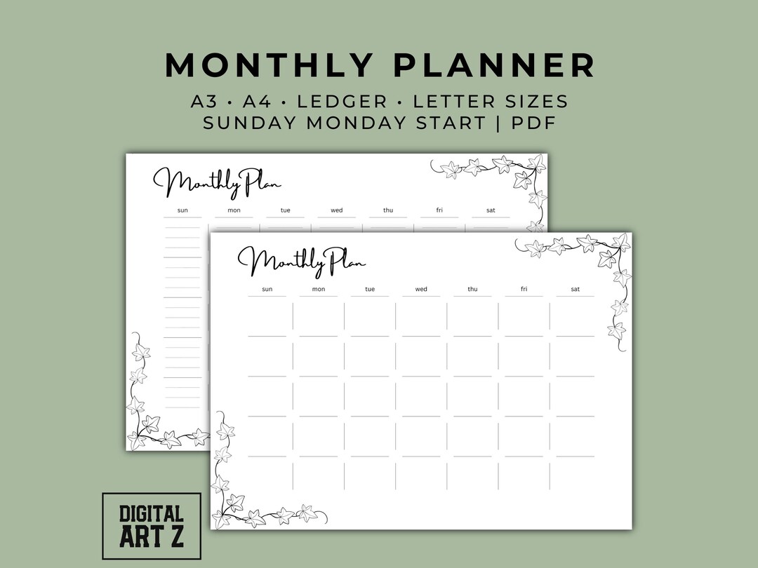 Floral Monthly Planner Printable, Blank Calendar, Minimalist Planner ...