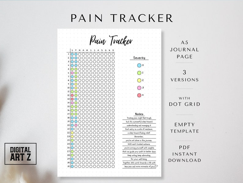 Yearly Pain Tracker, Bullet Journal Sheet, A5 Printable Symptom, Health ...