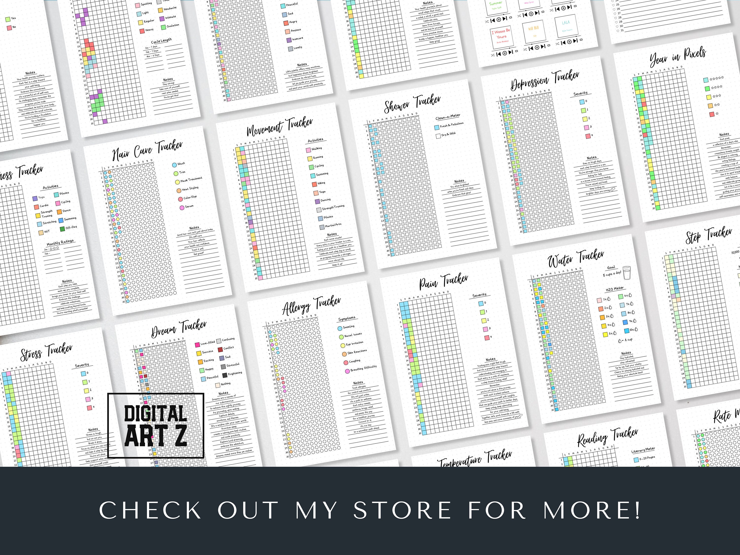Year in Pixels, A5 Printable Page, Bullet Journal Rating Sheet, Rate My ...