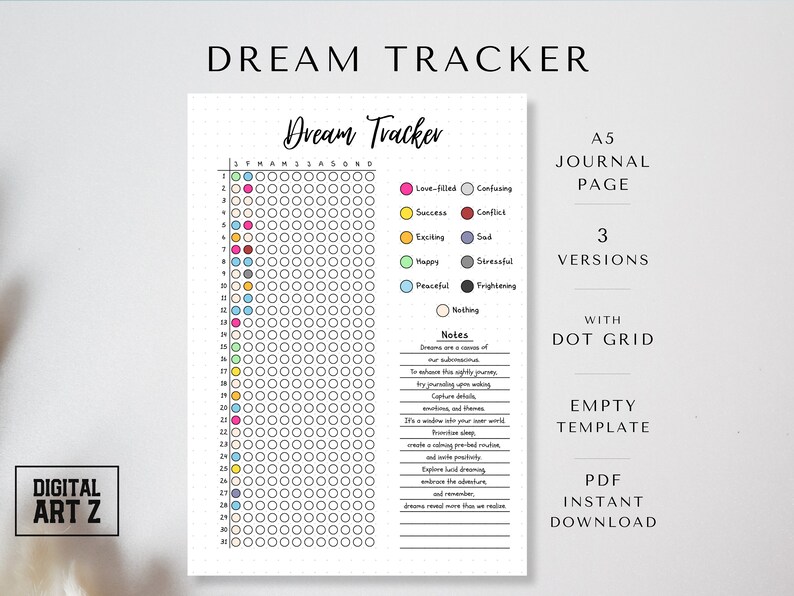 Dream Tracker Yearly, A5 Printable Sleep Log, Daily Analysis, Bullet ...