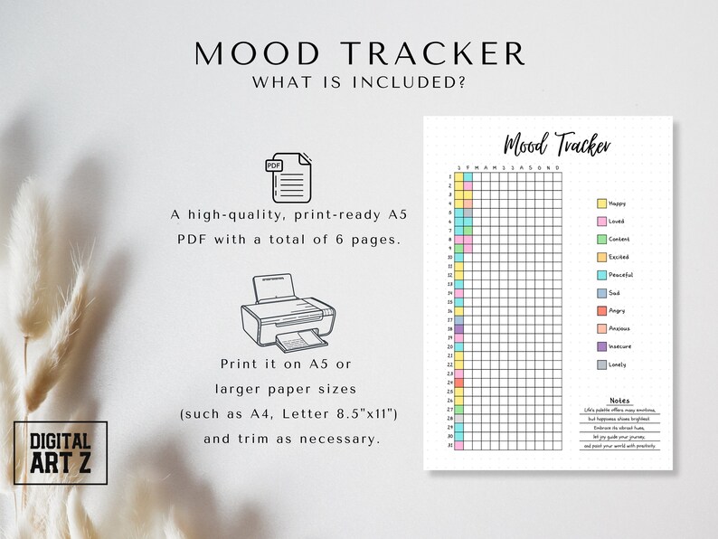 Mood in Pixels , A5 Printable Page, Bullet Journal Rating Sheet, Daily Feeling, Mood Tracker ...