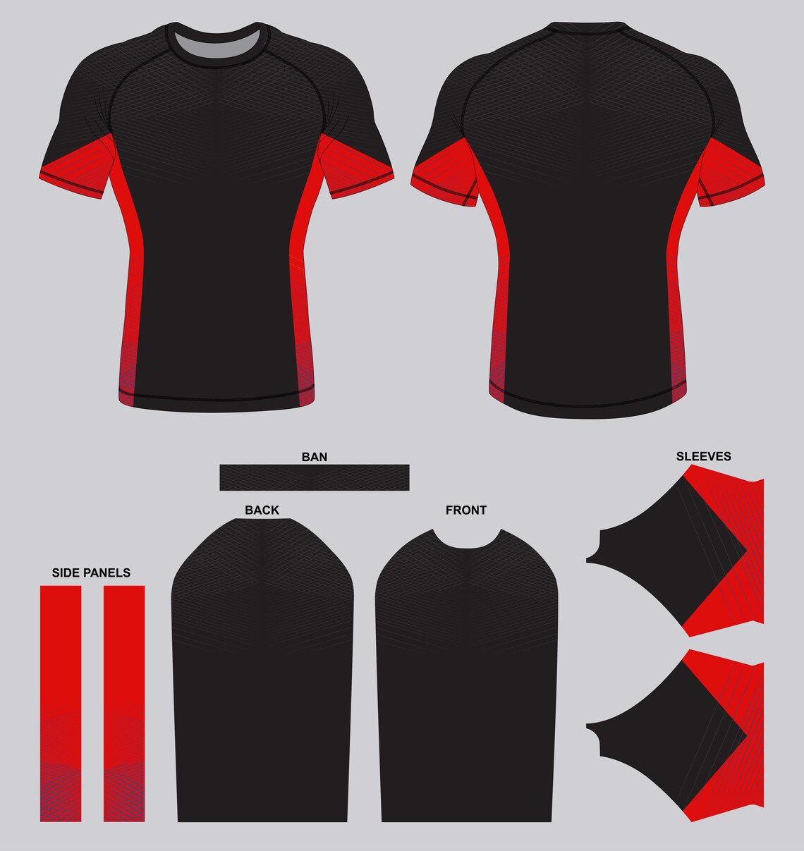 Editable Vector Rash Guard Half Sleeves Mockup and Sewing Pattern Ai ...