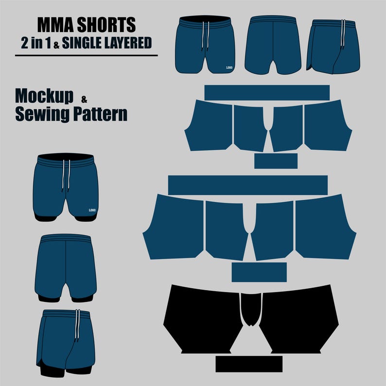MMA Shorts and Sewing Pattern Mockup | Single and 2-in-1 (digital ...