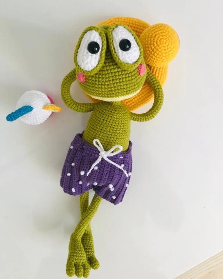 Amigurumi Cute Summer Frog on Vacation , Custom Frog ,finished Toy With ...