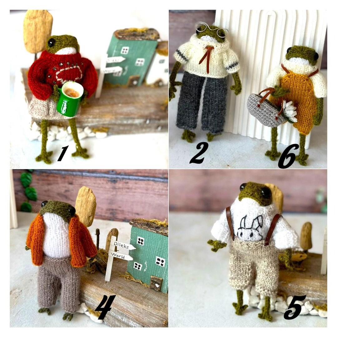 Knitted Frogs in Set of 5 , Five Cute Diffrent Frogs and Toads, Frog ...