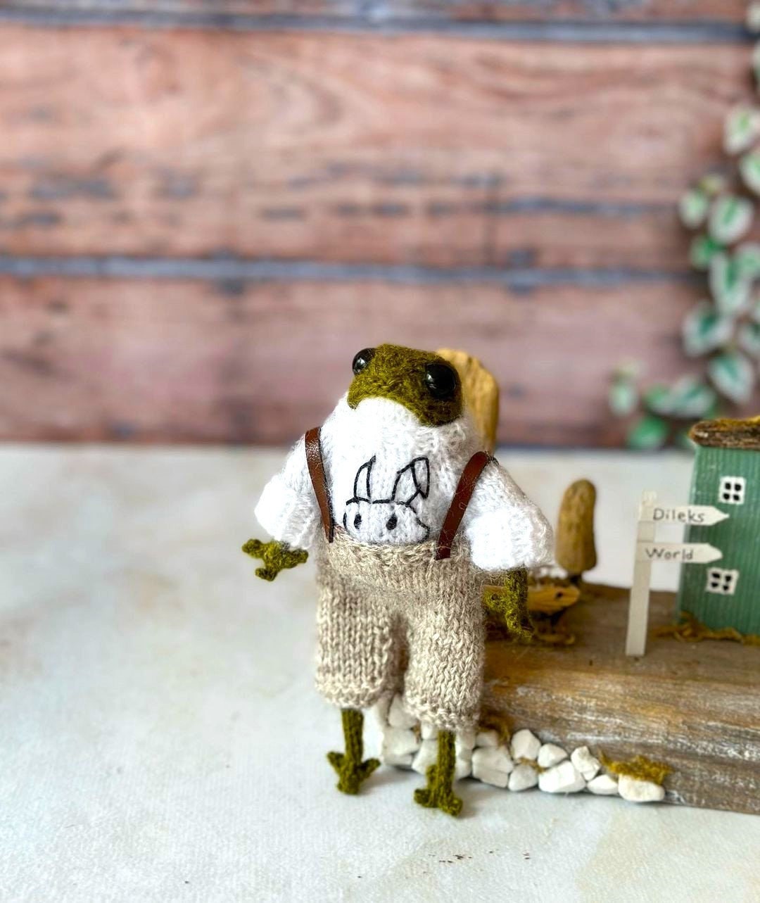 Cute Froggie in Overalls With Leather Strap , Custom Crochet Frog ...