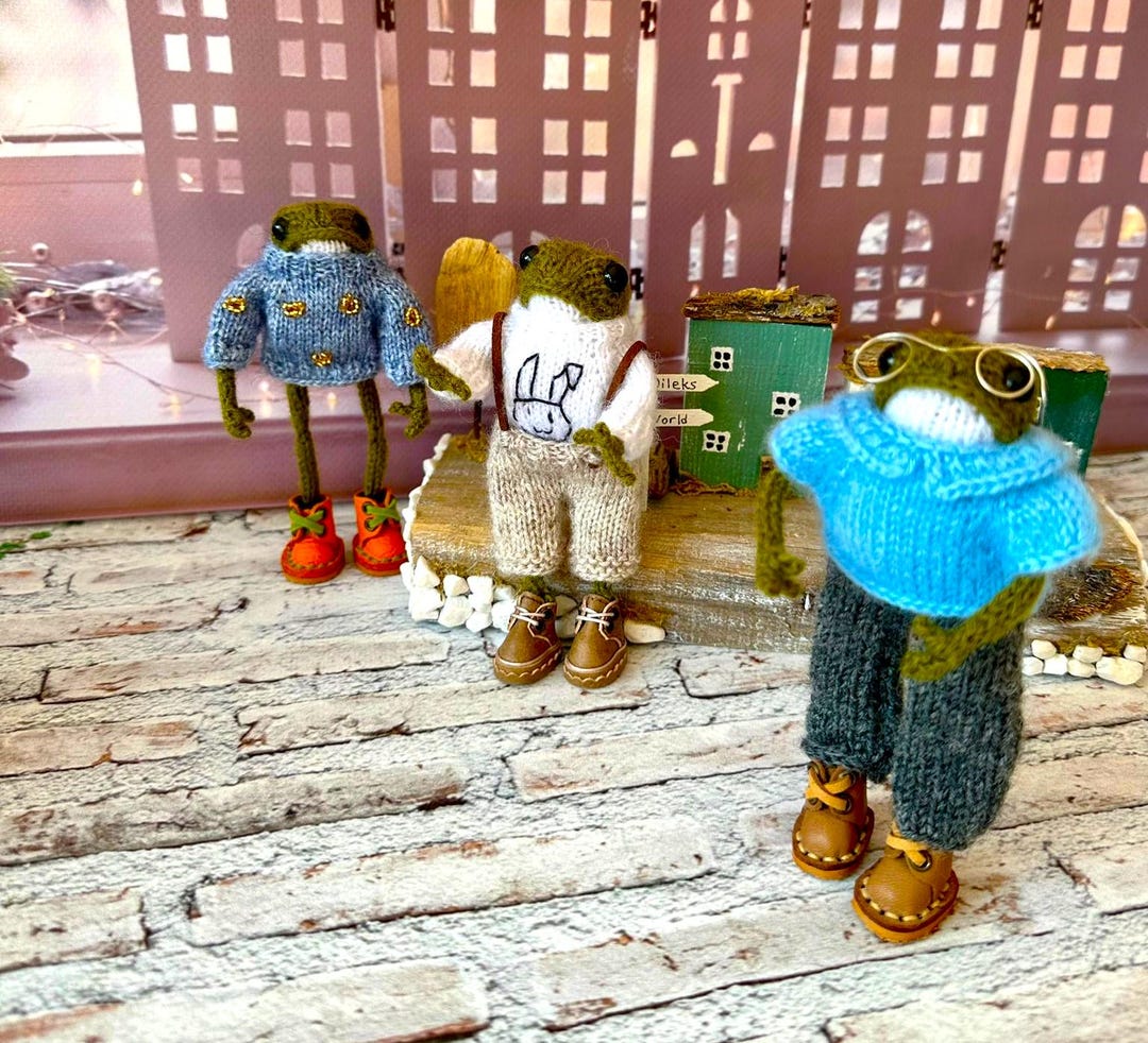 Knitted Frogs in Different Removable Clothes , Frog and Toad ,ready for ...