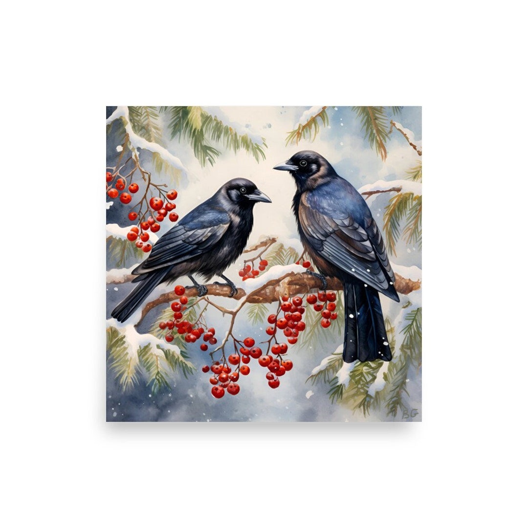 Crows in Tree in Winter Yule Art Print - Etsy