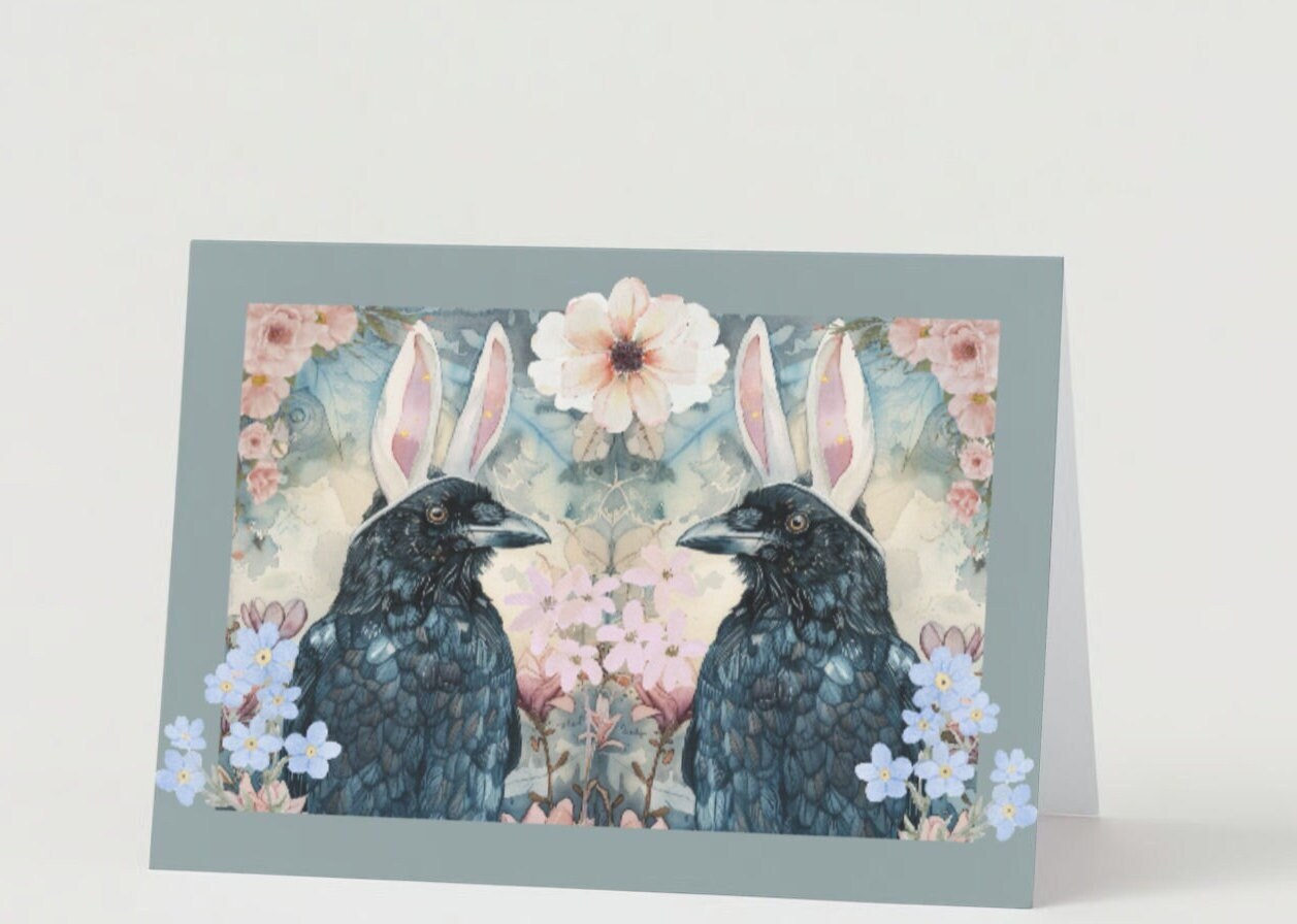 Crows Wearing Cute Bunny Ears Gothic Spring Equinox/easter Crow Digital ...