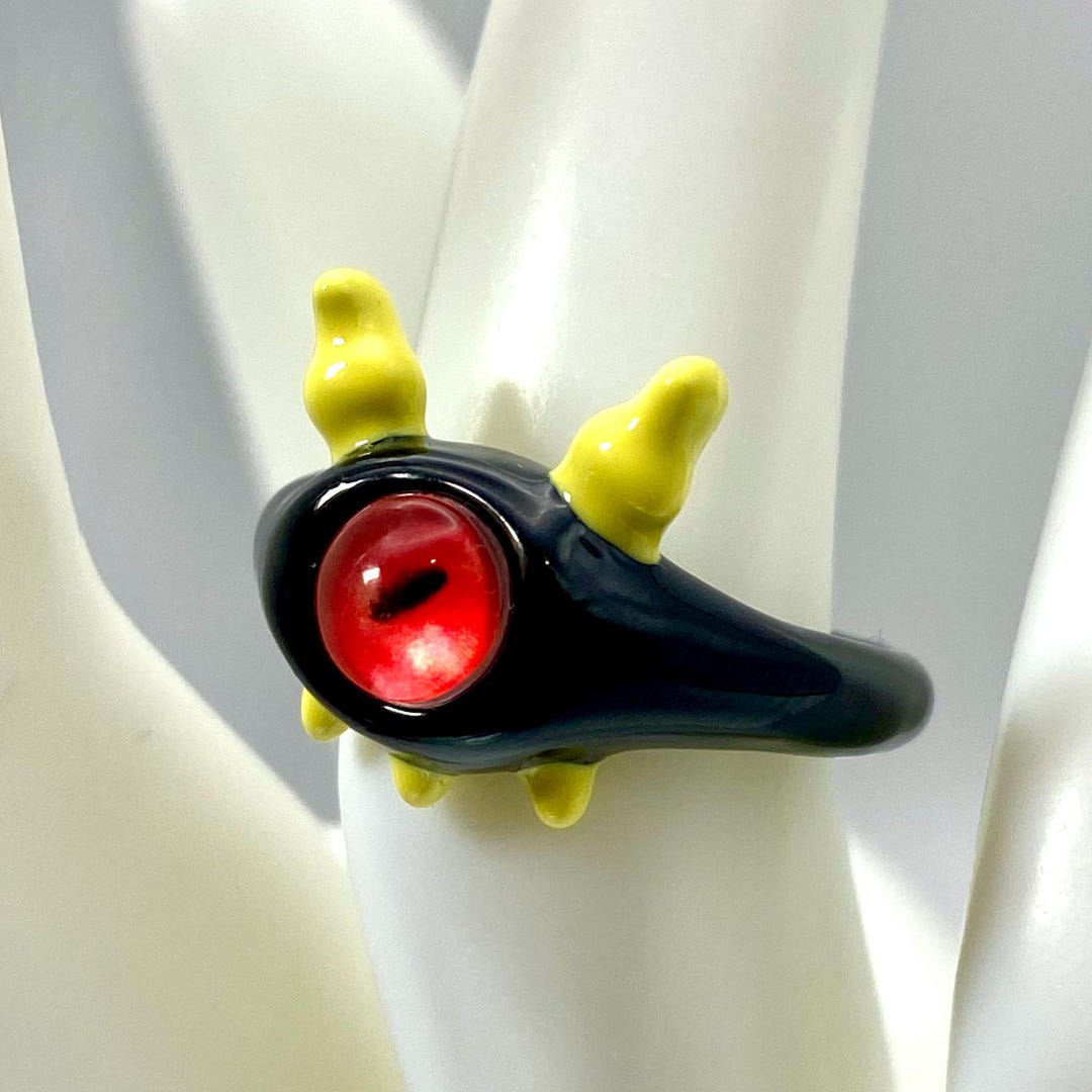 Cyclops Statement Ring: Bold Monster Face - Oil Drip Enamel Colours ...