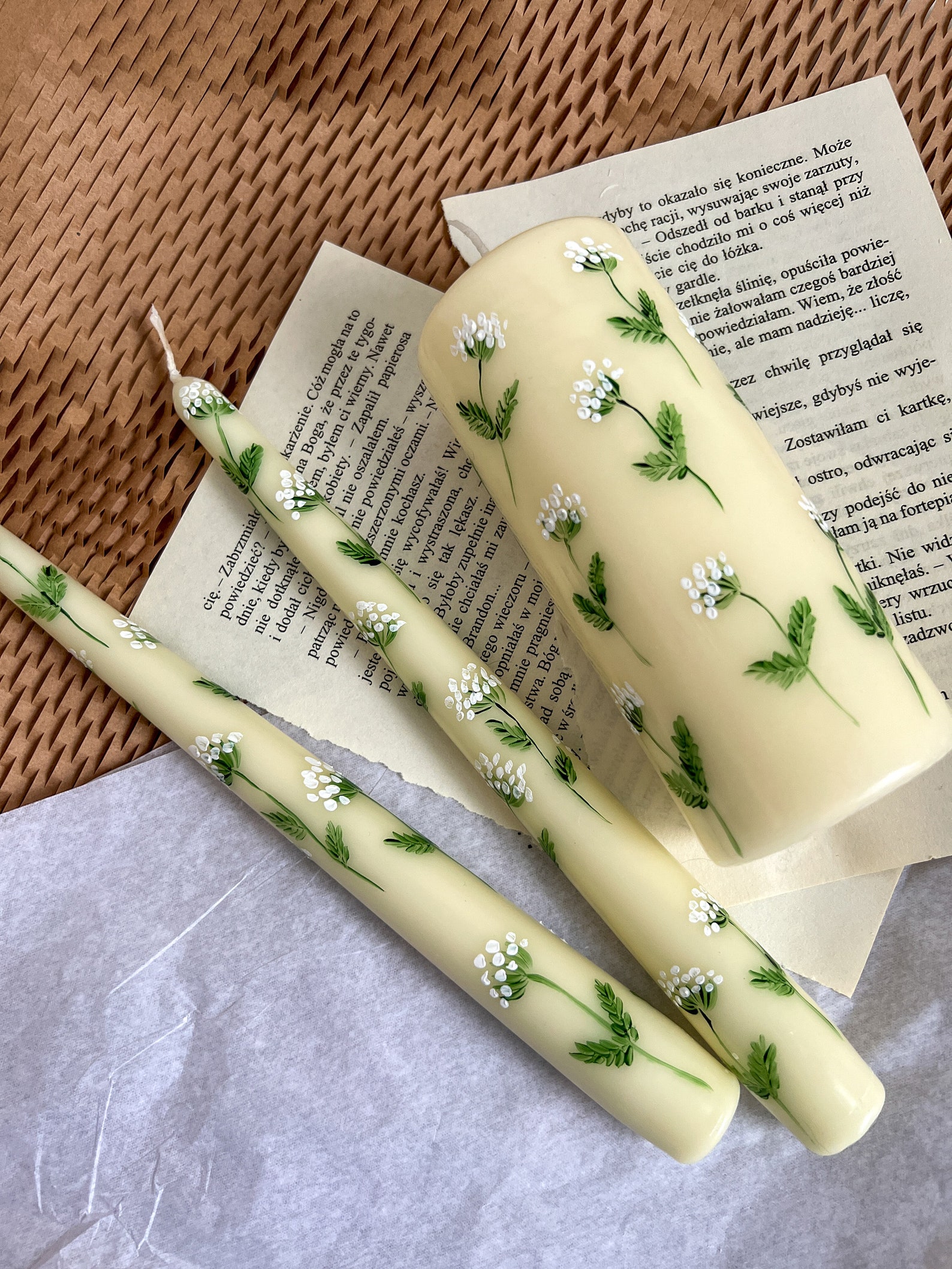 Set of 3 Painted Candle, Floral Painted Pillar Candle , Floral Candle ...