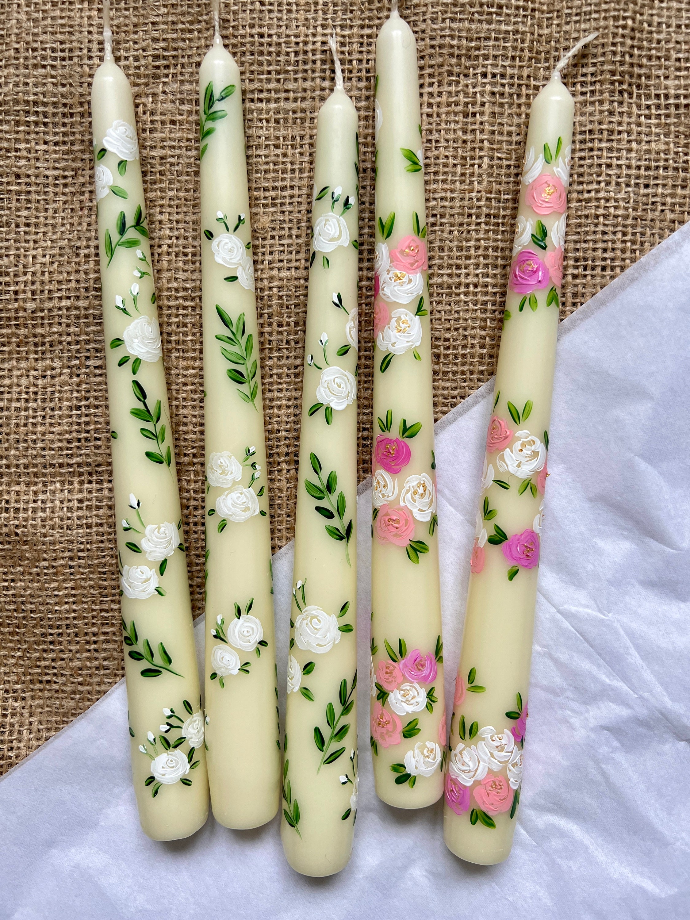 Hand Painted Taper Candles, Floral Candles, Dinner Candles, Wedding ...