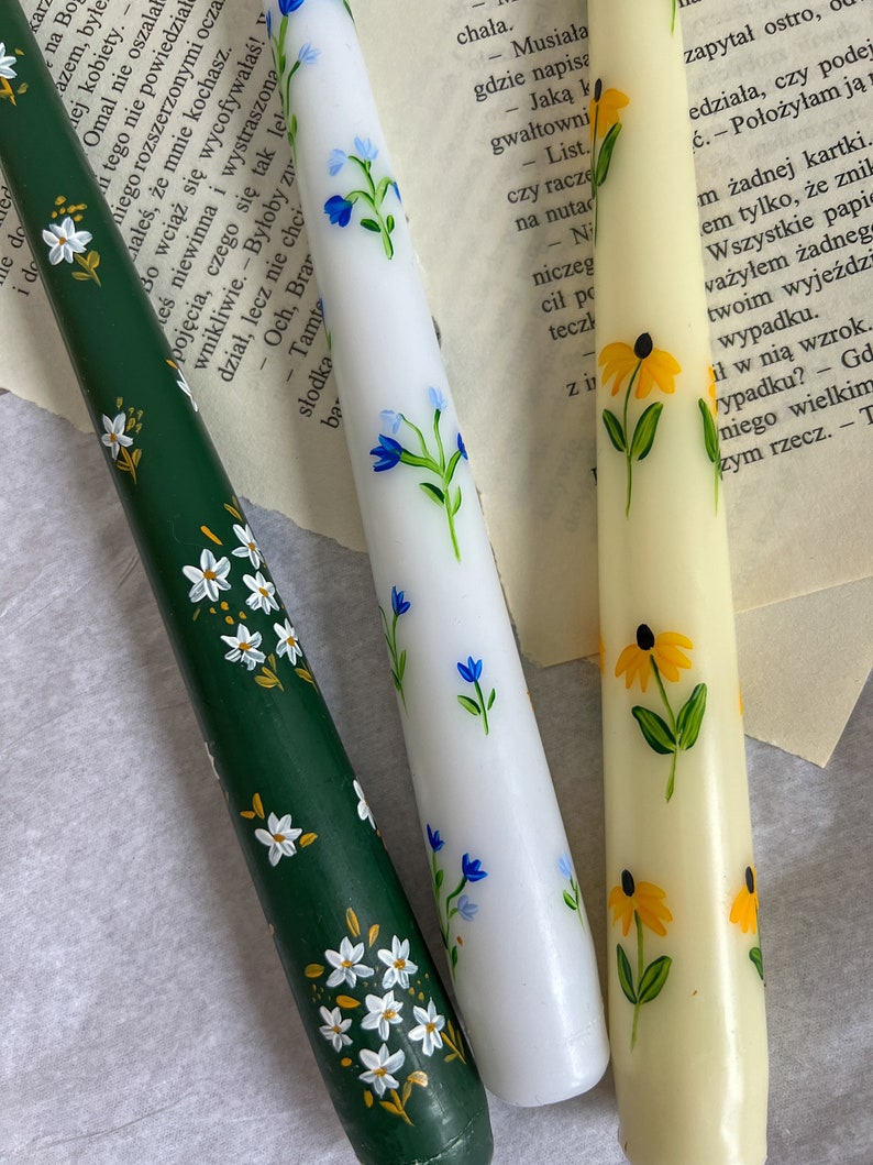 Floral Hand Painted Candles, Flower Candles, Painted Candle, Candle ...