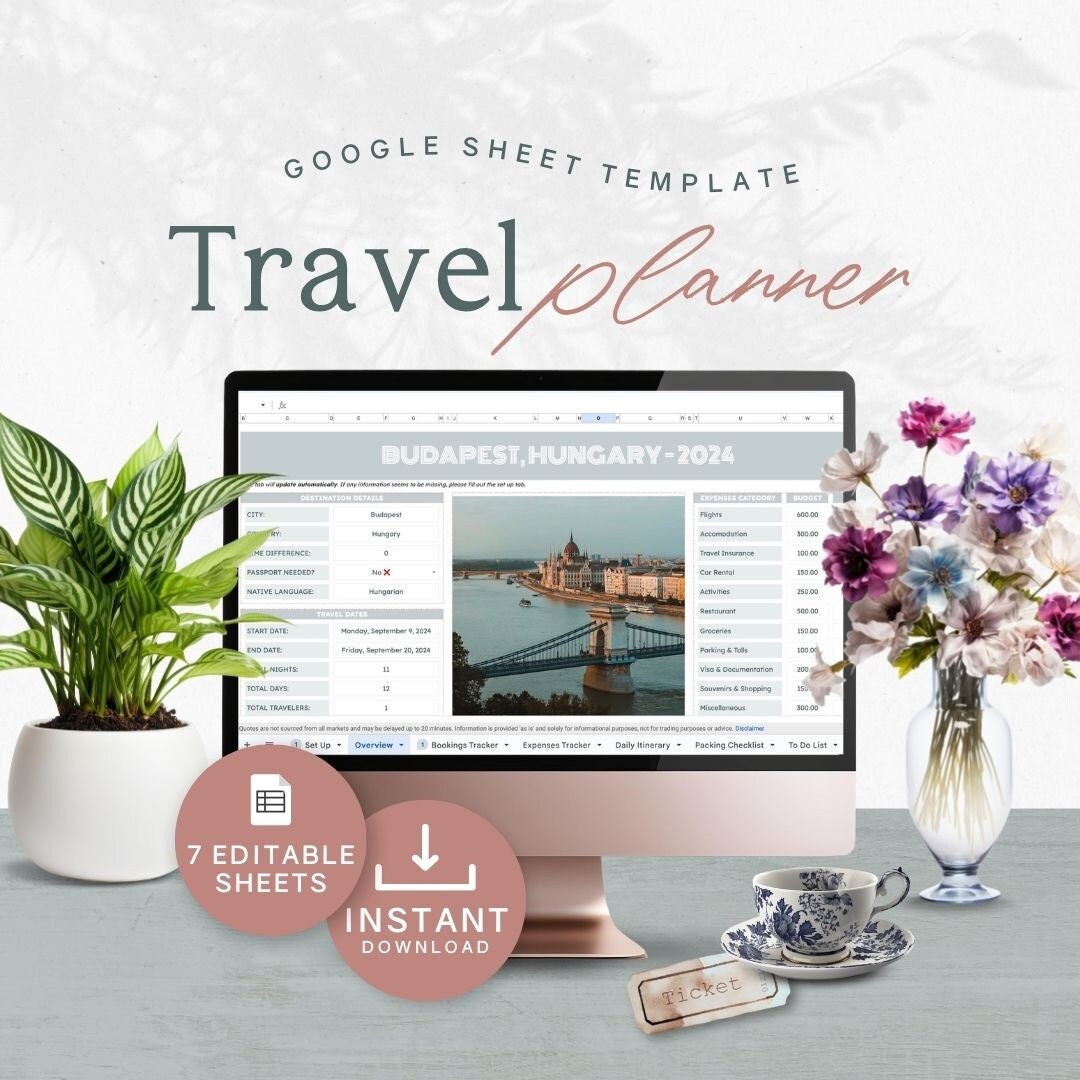 Travel Planner Template Google Sheet, Spreadsheet, Bookings, Expenses ...