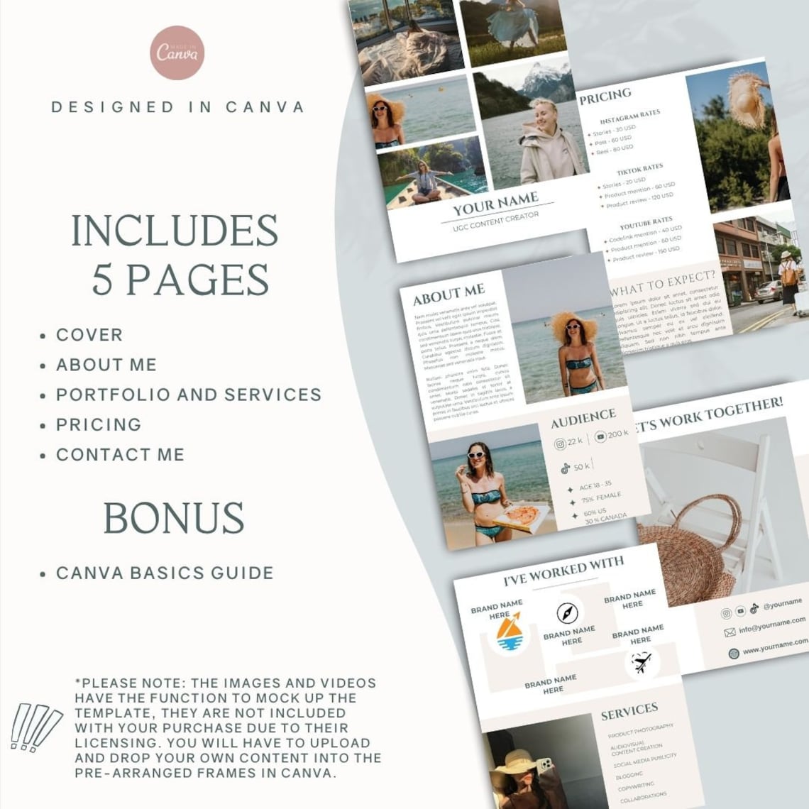 PLR Travel UGC, Influencer, Media Kit Canva Template, Content Creator ...