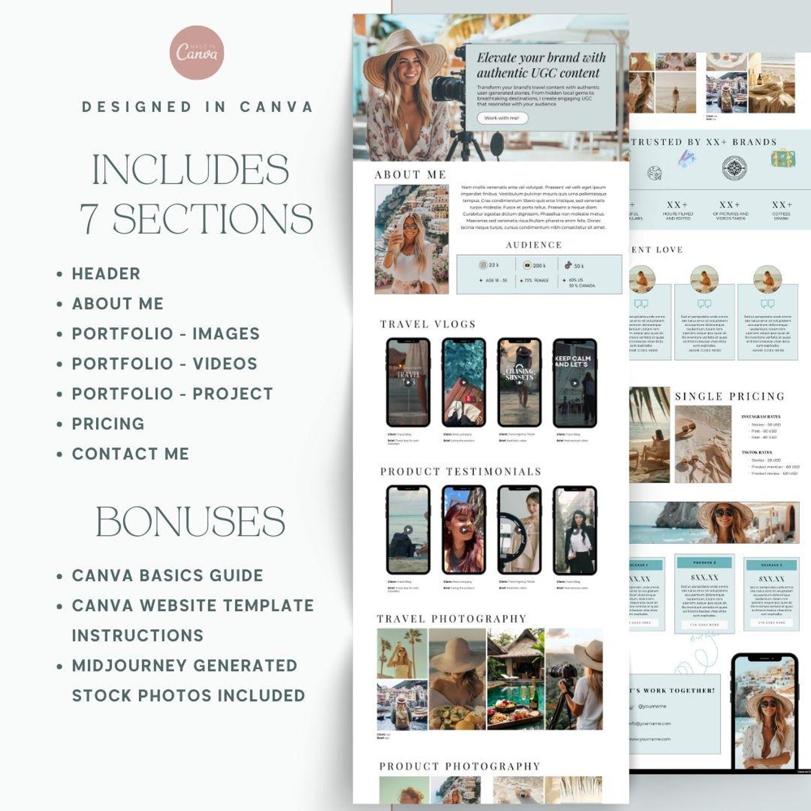 Travel UGC Canva Portfolio Website Template Influencer Content Creator ...