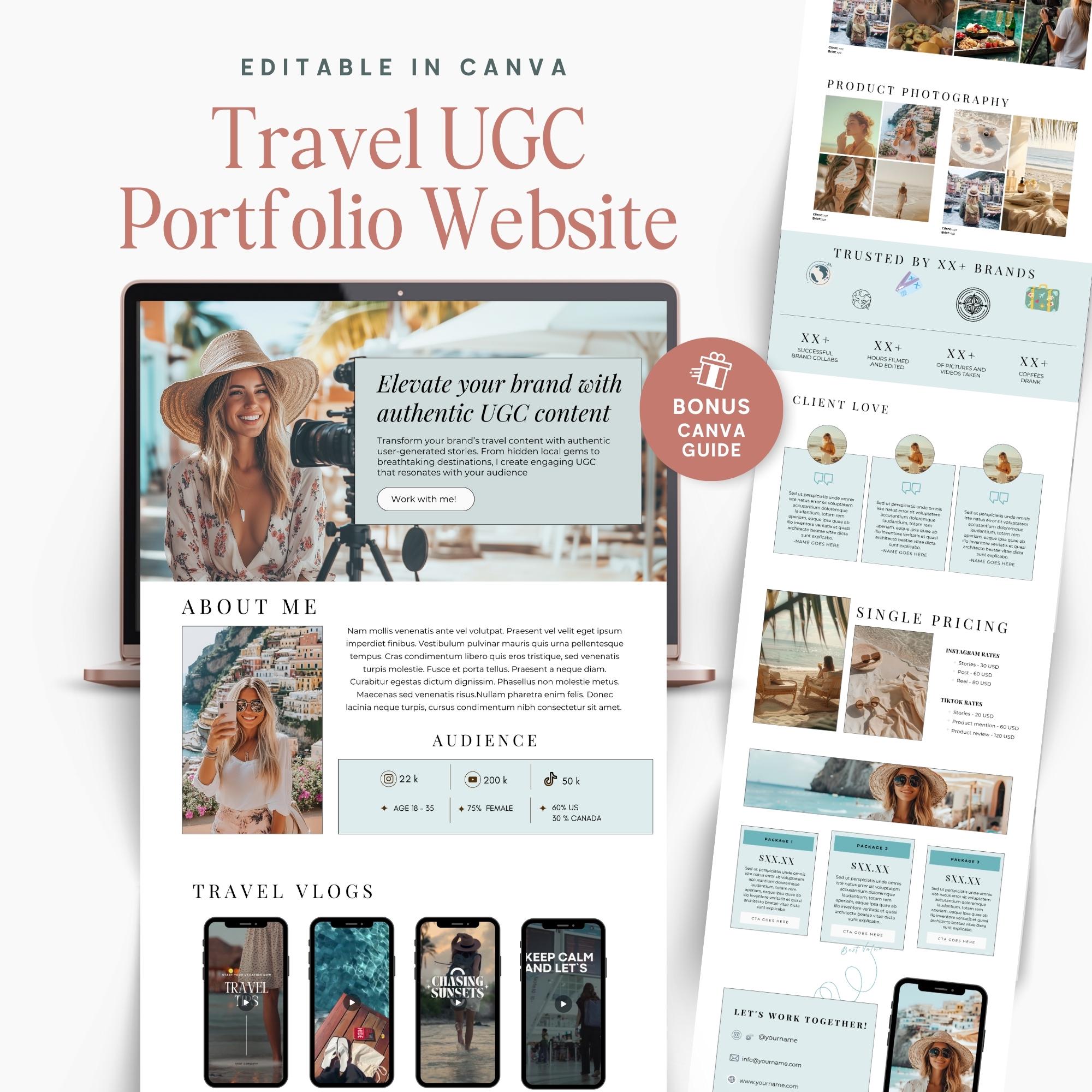 Travel UGC Canva Portfolio Website Template Influencer Content Creator ...