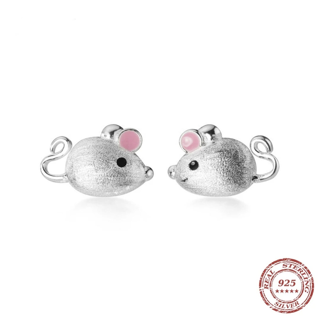 Tiny Mouse Stub Earrings in Sterling Silver, Dainty Mouse Studs, Mouse ...