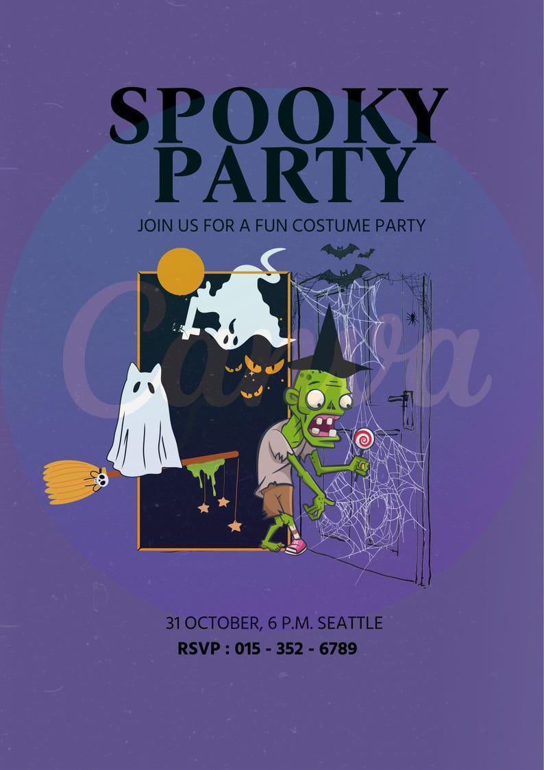 Spooky Halloween Party Invitation: Editable Canva Template (PNG & PDF ...