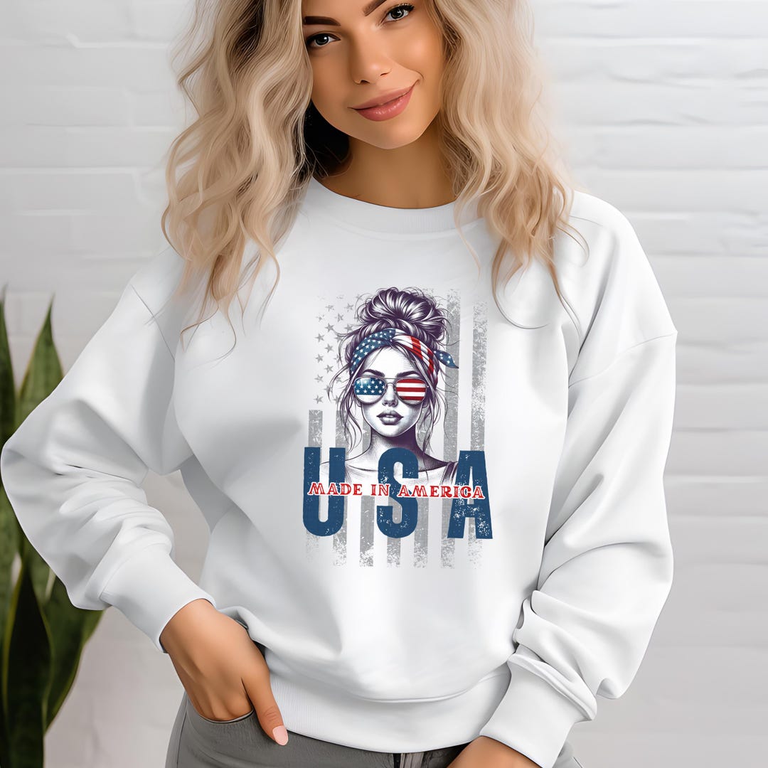 American Patriot Sweatshirt, USA Flag Unisex Garment-dyed Pullover ...