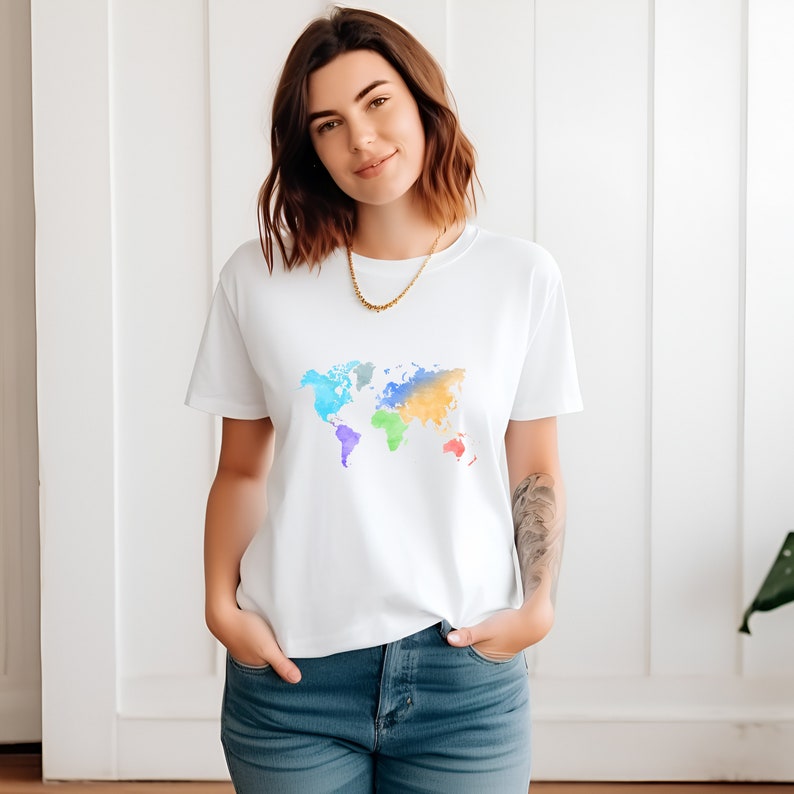 Travel T-shirt, World Map Print | Comfort Colors 1717. Unisex Garment ...