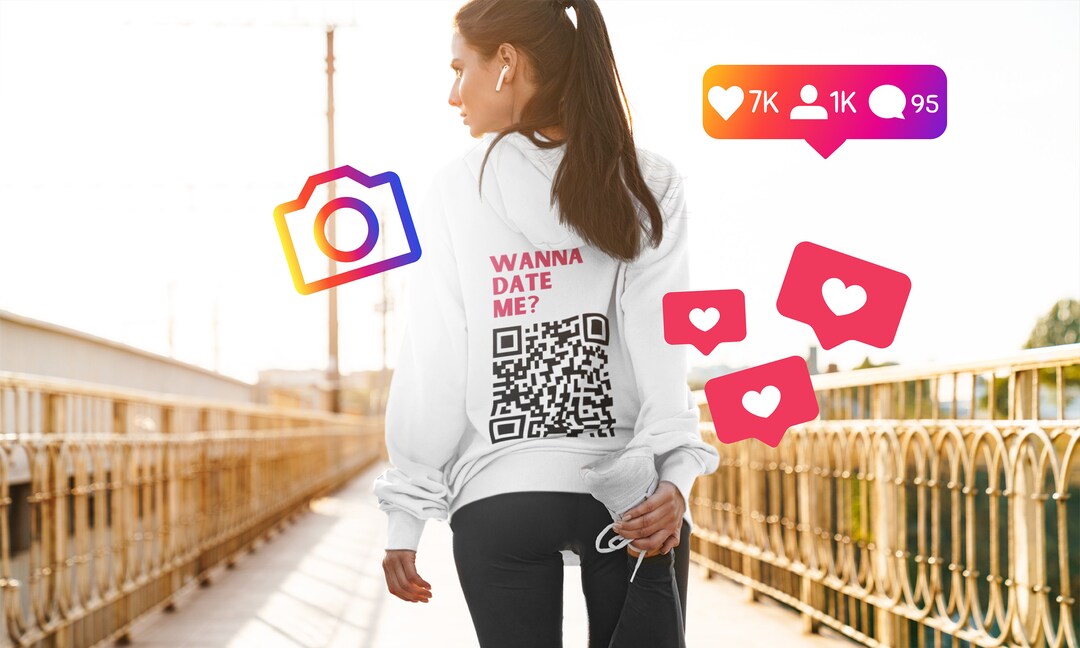 Wanna Date Me QR Code Unisex Hoodie, Personalized QR Code to Your Insta ...